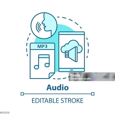 오디오 개념 아이콘입니다 듣기 및 청취 정보 아이디어 얇은 라인 일러스트 노래 오디오 북 연설 스테레오 레코드 음악 소리 및 파일 벡터 절연 윤곽선 도면 편집 가능한