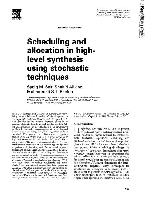Pdf Scheduling And Allocation In High Level Synthesis Using Stochastic Techniques
