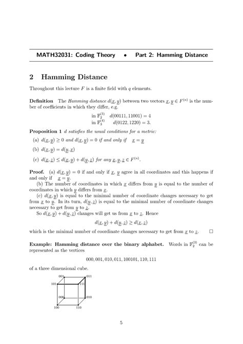 Part2 Hamming Code Hamming Distance • Math32031 Coding Theory 2