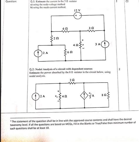 Solved Q 1 Estimate The Current In The 3Ω Resistor A Using
