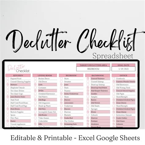 Declutter Checklist Template Declutter Challenge Declutter Planner