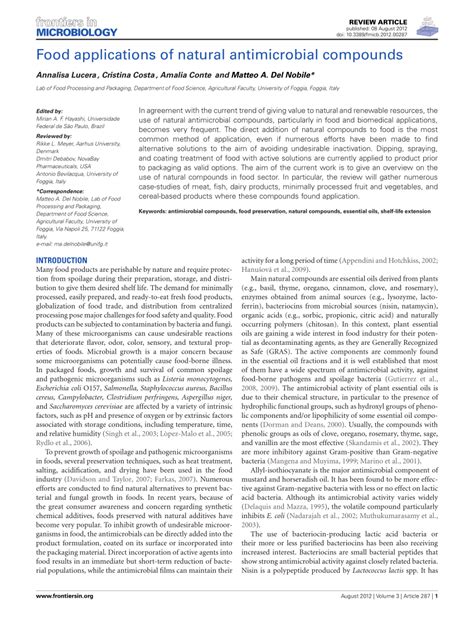 Pdf Food Applications Of Natural Antimicrobial Compounds