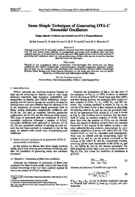 Pdf Some Simple Techniques Of Generating Ota C Sinusoidal Oscillators