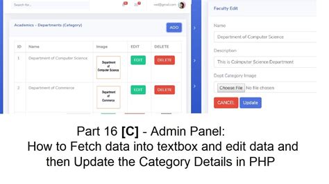Part 16 C Admin Panel How To Edit And Update Dept Category Edit And