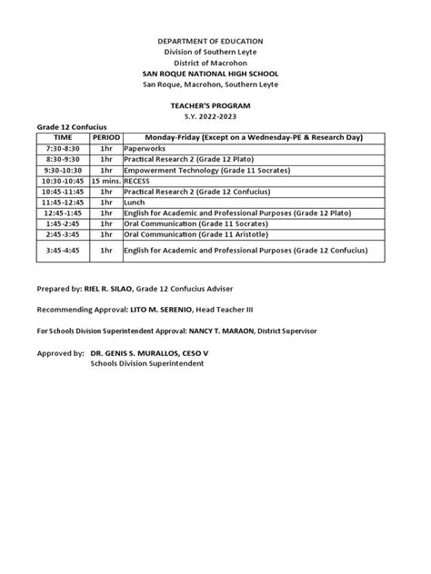 Class And Teachers Program 2022 2023 Pdf