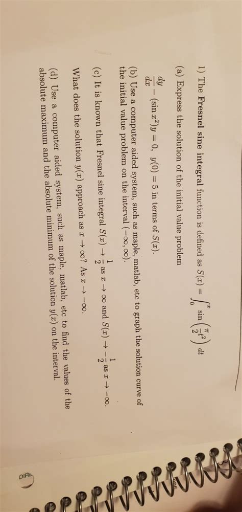 Solved 1 The Fresnel Sine Integral Function Is Defined As