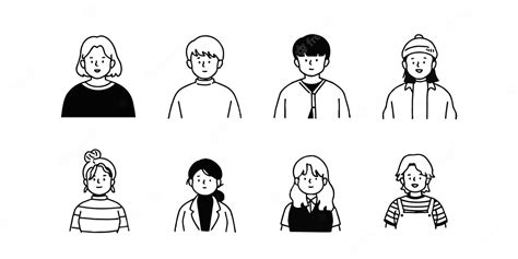 개요 아바타 프로필 세트 사무원 손으로 그린 아이콘 스타일 플랫 라인 벡터 프리미엄 벡터