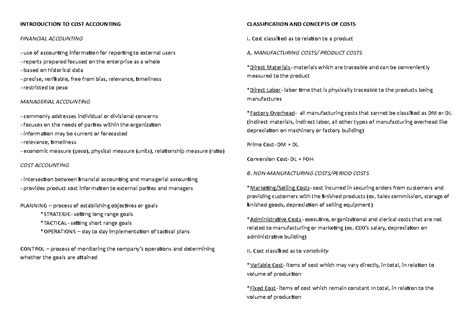 Cost Accounting And Control Lecture Notes Cost Accounting And Control Chapter 1 Basic
