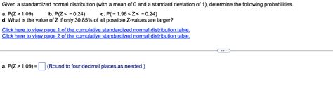 Solved Given A Standardized Normal Distribution With A Mean Chegg