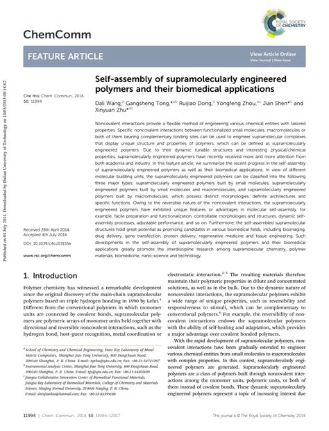 Pdf Cheminform Abstract Self Assembly Of Supramolecularly Engineered Polymers And Their