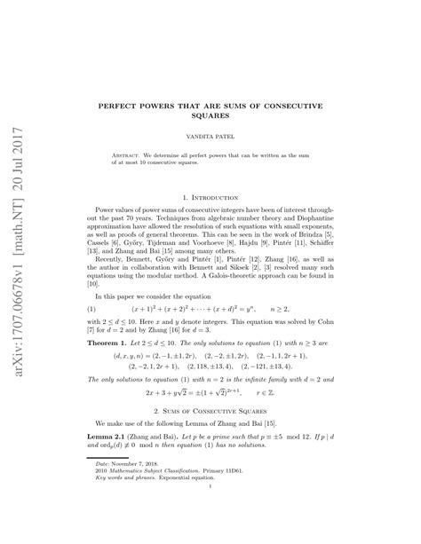 Pdf Perfect Powers That Are Sums Of Consecutive Squares