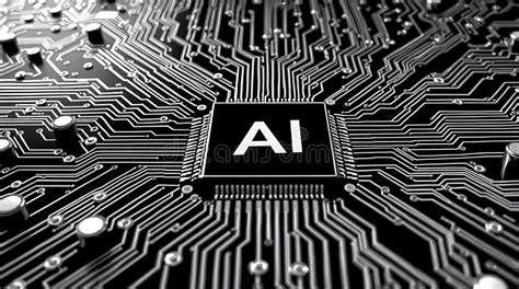 Black And White Ai Microchip On A Circuit Board Symbolizing Digital