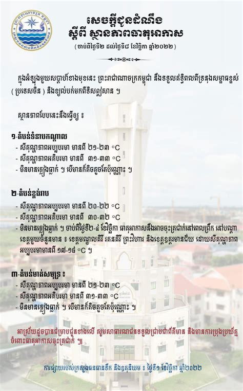 ក្រសួងធនធានទឹក ចាប់ពីថ្ងៃទី២ ដល់ថ្ងៃទី៨ ខែវិច្ឆិកា ធ្លាក់ត្រជាក់ខ្លាំង នៅខេត្តមណ្ឌលគិរី