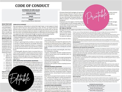 Employee Code Of Conduct Policy HR Business Procedures Template Etsy