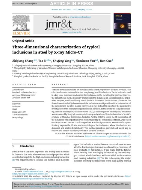 Three Dimensional Characterization Of Typical Incl Pdf X Ray Iron