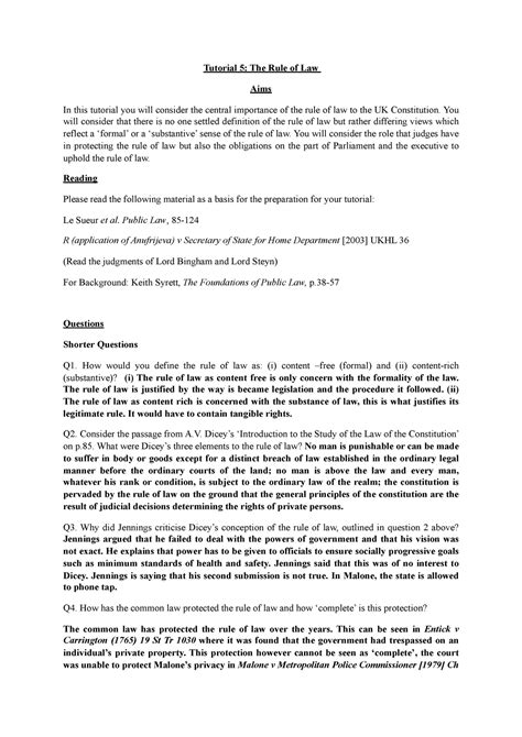 The Rule Of Law Tutorial Tutorial 5 The Rule Of Law Aims In This