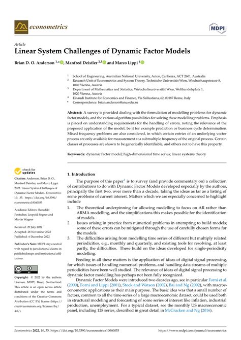Pdf Linear System Challenges Of Dynamic Factor Models