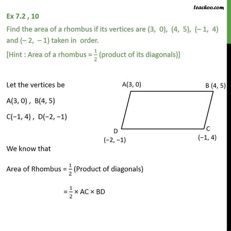 Ex Find Area Of A Rhombus If Its Vertices Are Distance For