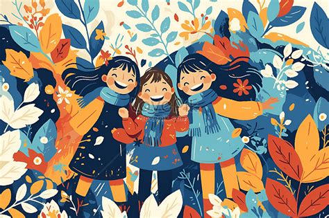 스카프를 두른 소녀 일러스트 무료 다운로드 Lovepik