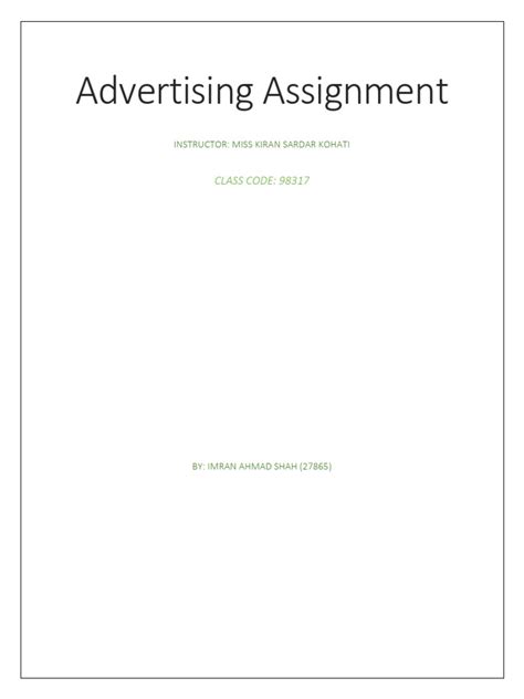 Advertising Assignment Final Pdf