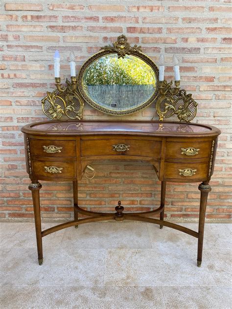 French Walnut And Bronze Vanity With Candelabra Arms For Sale At