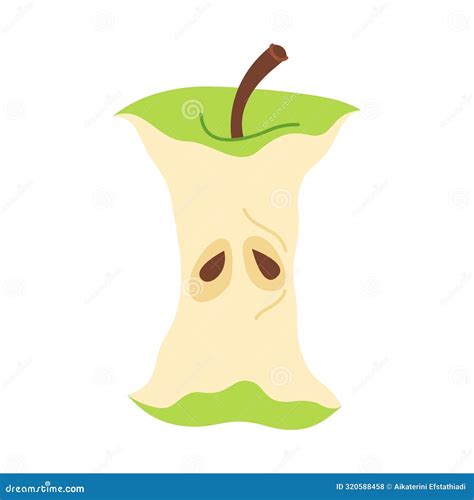 Apple Core Green Apple Eaten Cartoon Image Art Stock Vector Illustration Of Bite Green