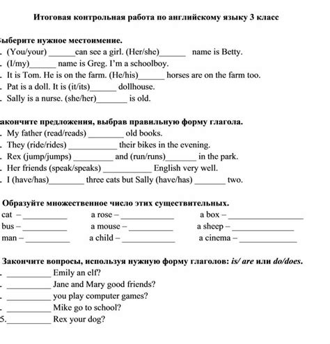 Итоговая контрольная работа по иностранному языку английскому в 3 классе к УМК Rainbow