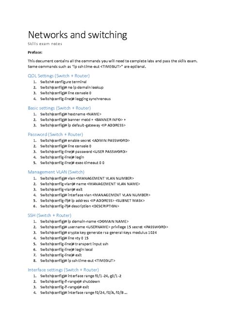 Tne10006 Networks And Switches Skills Exam Cheat Sheet Warning