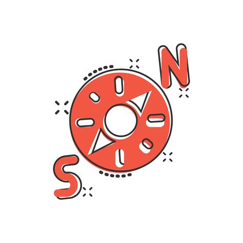 Compass Icon In Comic Style Navigation Equipment Cartoon Vector