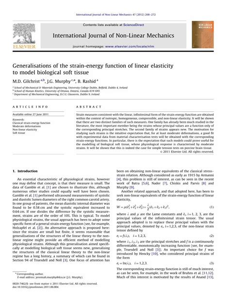 Pdf Generalisations Of The Strain Energy Function Of Linear