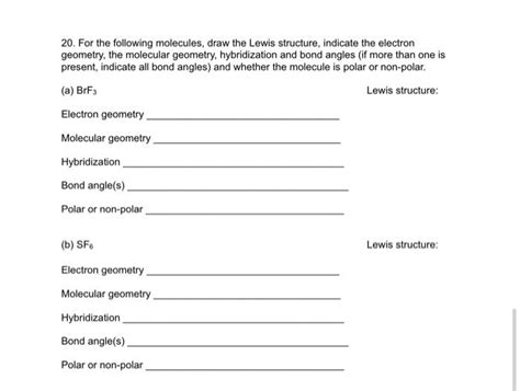 Solved 20 For The Following Molecules Draw The Lewis