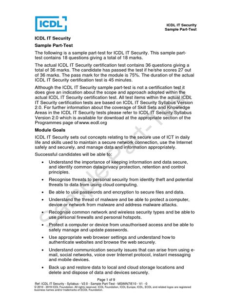Icdl It Security Syllabus V2 0 Sample Part Test Mswin7ie10 V1 0 Pdf Computer