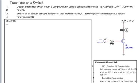 Transistor As A Switch Design A Transistor Switch Chegg Com