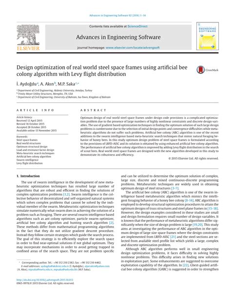Pdf Design Optimization Of Real World Steel Space Frames Using Artificial Bee Colony Algorithm