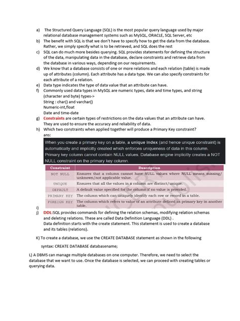 Brief Notes For Sql Grade 11 Pdf Relational Database Sql