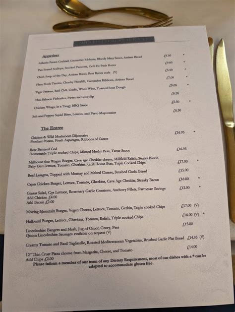 Menu At The Millfield Bar And Restaurant Brigg
