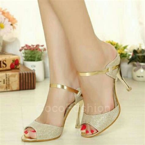 Vogue Peep Toe Stiletto Golden Heels Metallic High Heels Shoes Heels