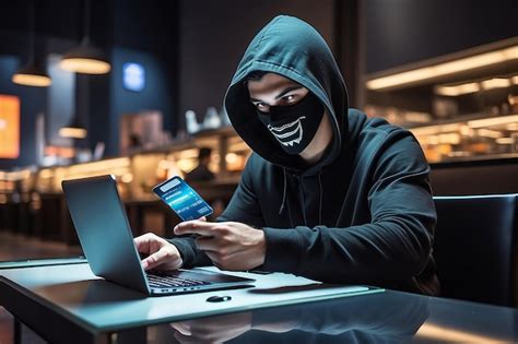 Premium Photo Picture Of Male Hacker Stealing A Credit Card While Hacking Shopping Online App