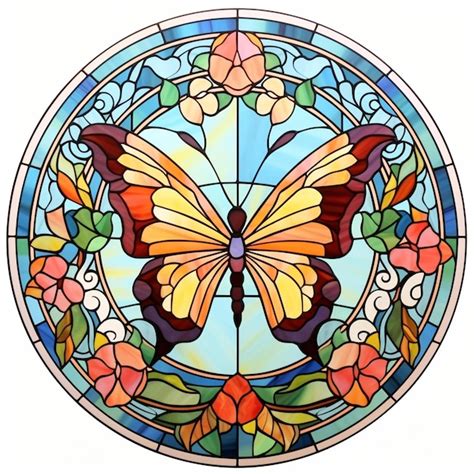 Stained Glass Design Colorful Butterfly Premium Ai Generated Image