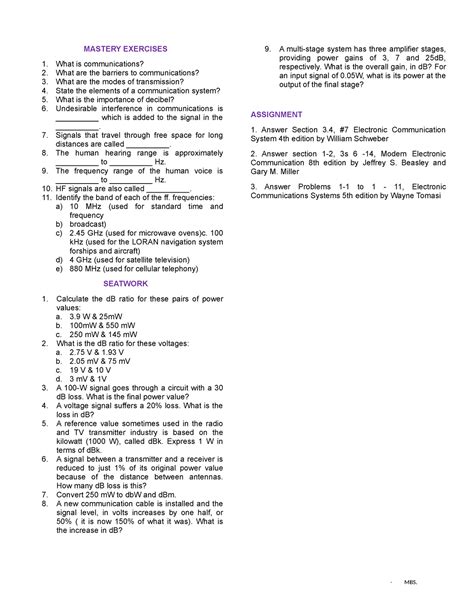 Module 1 Exercises Exercise MASTERY EXERCISES 1 What Is Communications 2 What Are The