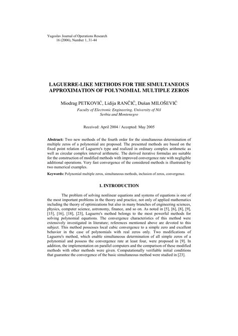 Pdf Laguerre Like Methods For The Simultaneous Approximation Of Polynomial Multiple Zeros