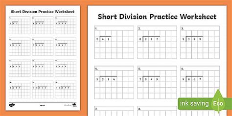 Year 5 Short Division Practice Worksheet Classroom Resource