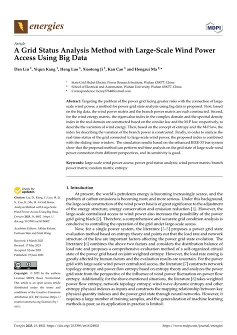 Pdf A Grid Status Analysis Method With Large Scale Wind Power Access Using Big Data