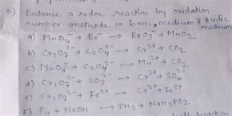 Balance A Redox Reaction By Oxidation Number Methode In Basic Medium