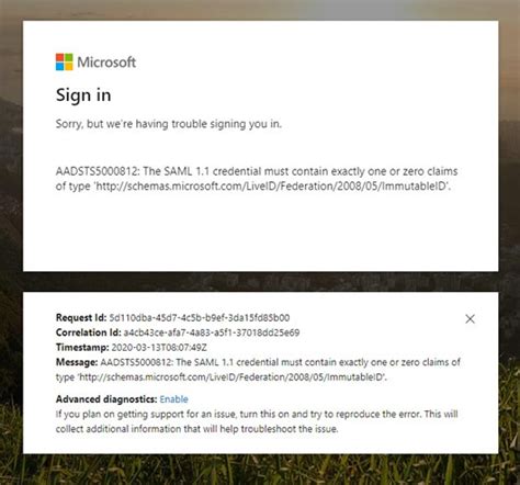 knowledgebase you receive error ‘aadsts5000812 the saml 1 1