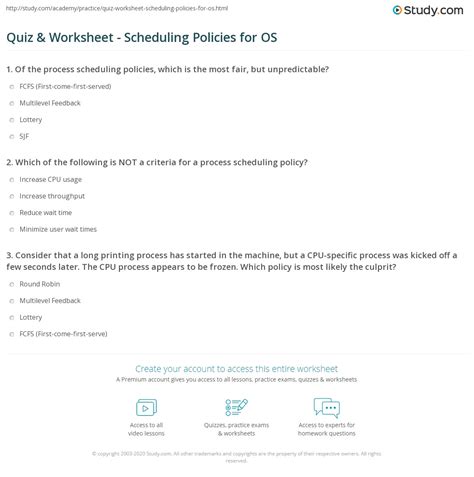 Quiz And Worksheet Scheduling Policies For Os
