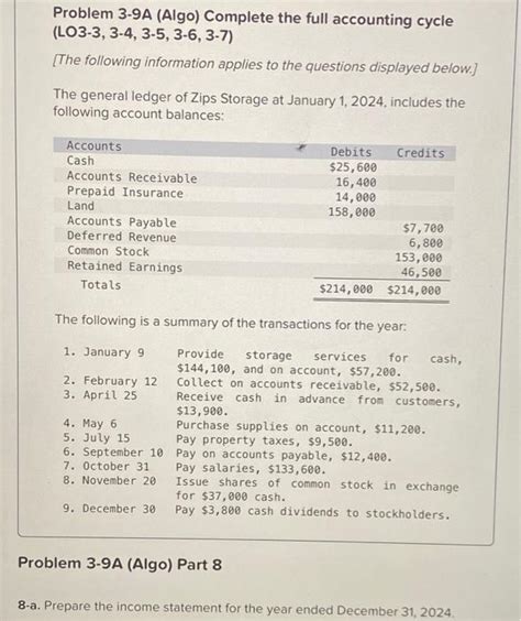 solved problem 3 9a algo complete the full accounting