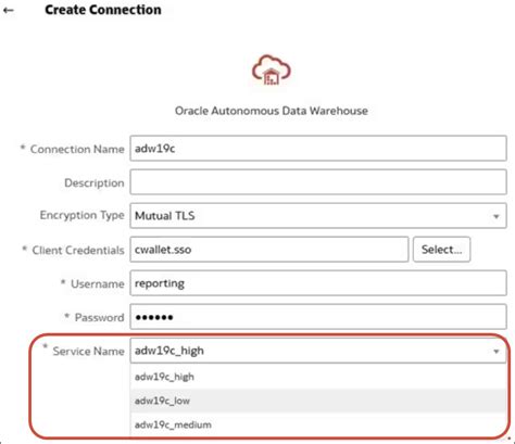 Selecting An Oracle Autonomous Data Warehouse Database Service Name