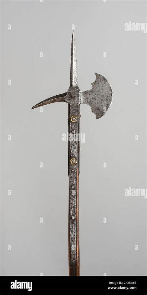 Poleaxe 1500 Swiss Switzerland Steel Brass And Wood Oak L 177