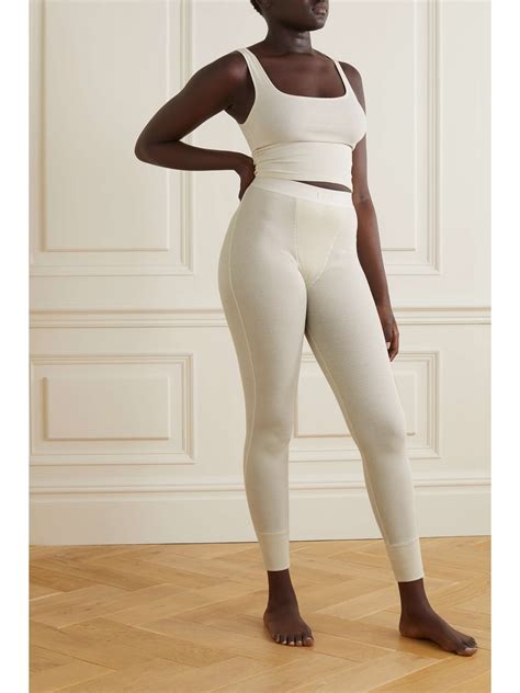 Skims Thermal Ribbed Cotton Blend Leggings Bone Net A Porter